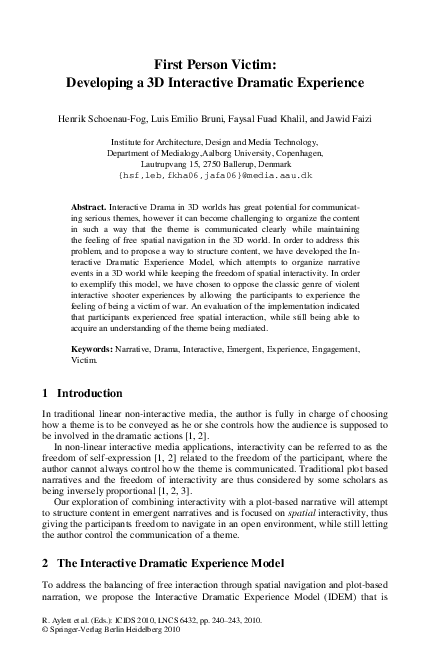 (PDF) First Person Victim: Developing a 3D Interactive Dramatic Experience