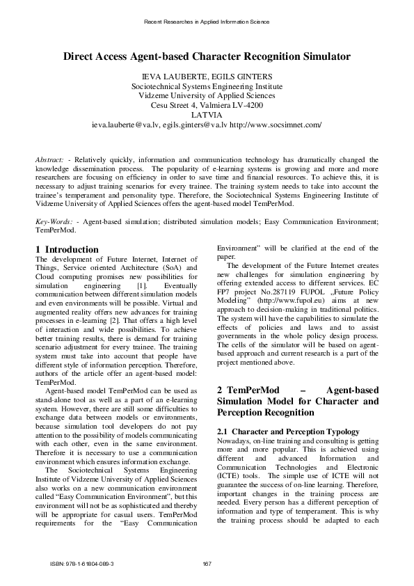 (PDF) Agent-based Character Recognition Simulator