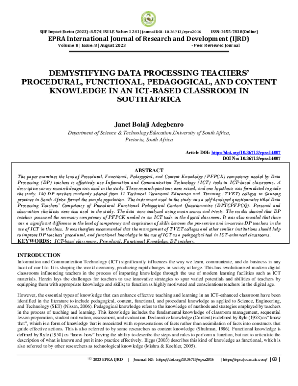 (PDF) Demystifying Data Processing Teachers’ Procedural, Functional, Pedagogical, and Content ...