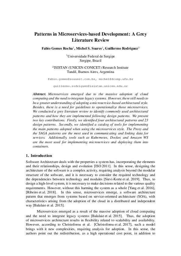 (PDF) Patterns in Microservices-based Development: A Grey Literature Review