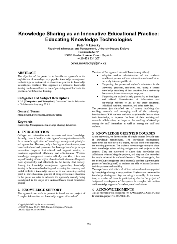 (PDF) Knowledge sharing as an innovative educational practice