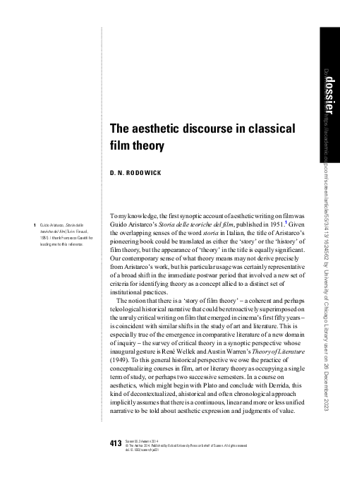 (PDF) The aesthetic discourse in classical film theory