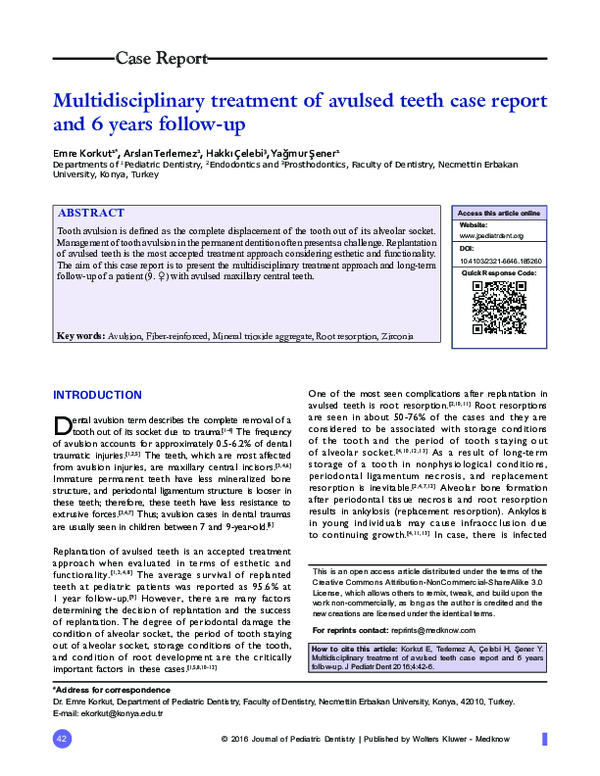 (PDF) Multidisciplinary treatment of avulsed teeth case report and 6 ...