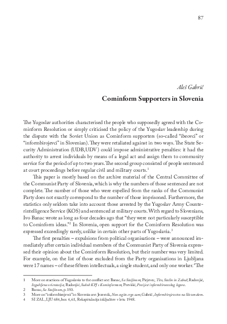 (PDF) Cominform Supporters in Slovenia