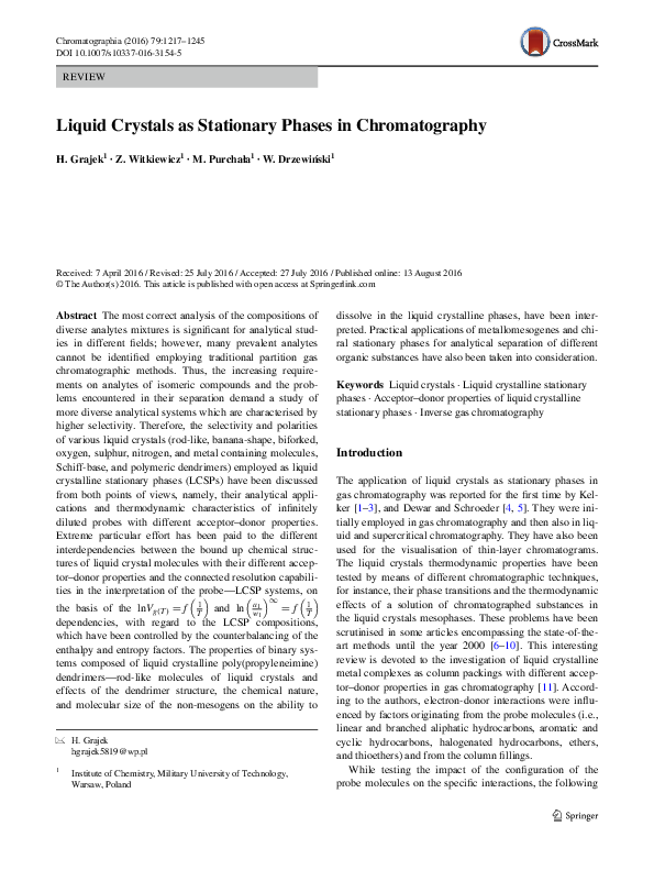 (PDF) Liquid Crystals in Chromatography: Applications and Properties