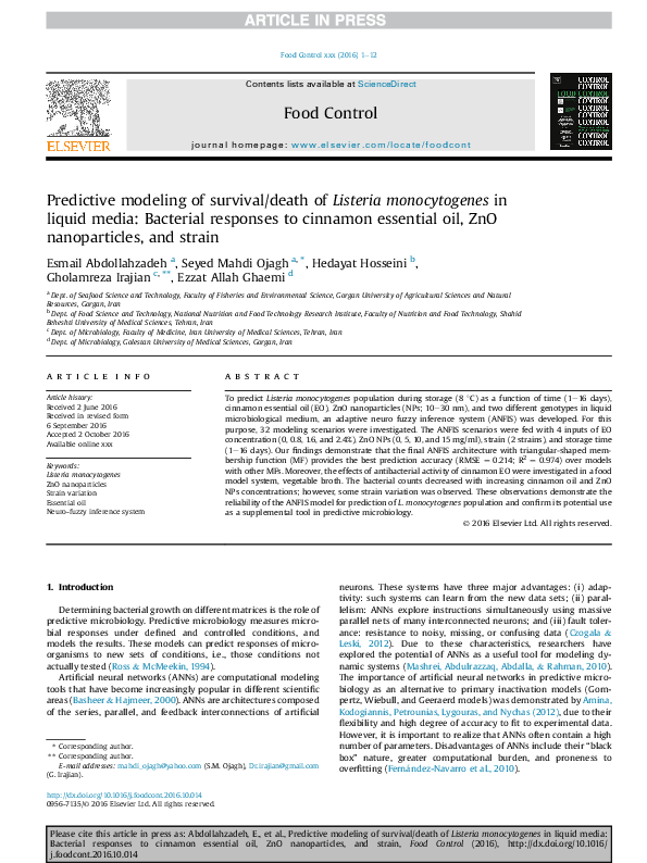 (PDF) Predictive modeling of survival/death of Listeria monocytogenes ...