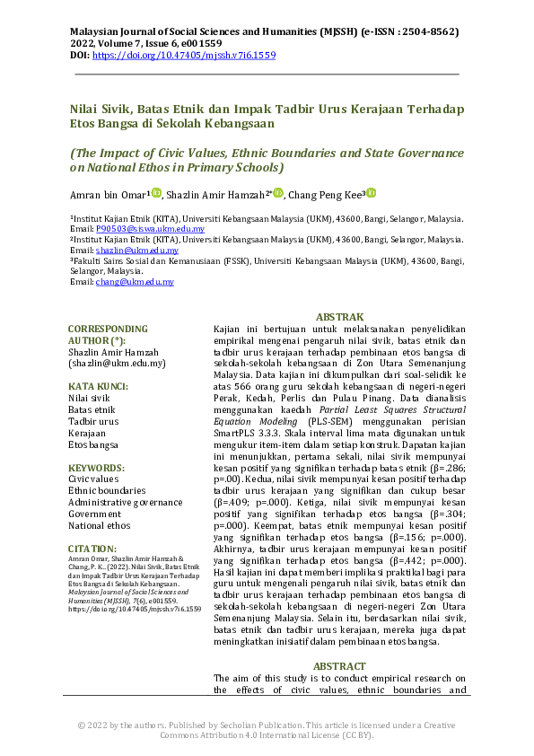 (PDF) Nilai Sivik, Batas Etnik dan Impak Tadbir Urus Kerajaan Terhadap Etos Bangsa di Sekolah ...