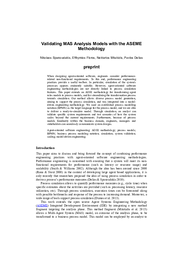 (PDF) Validating MAS analysis models with the ASEME methodology