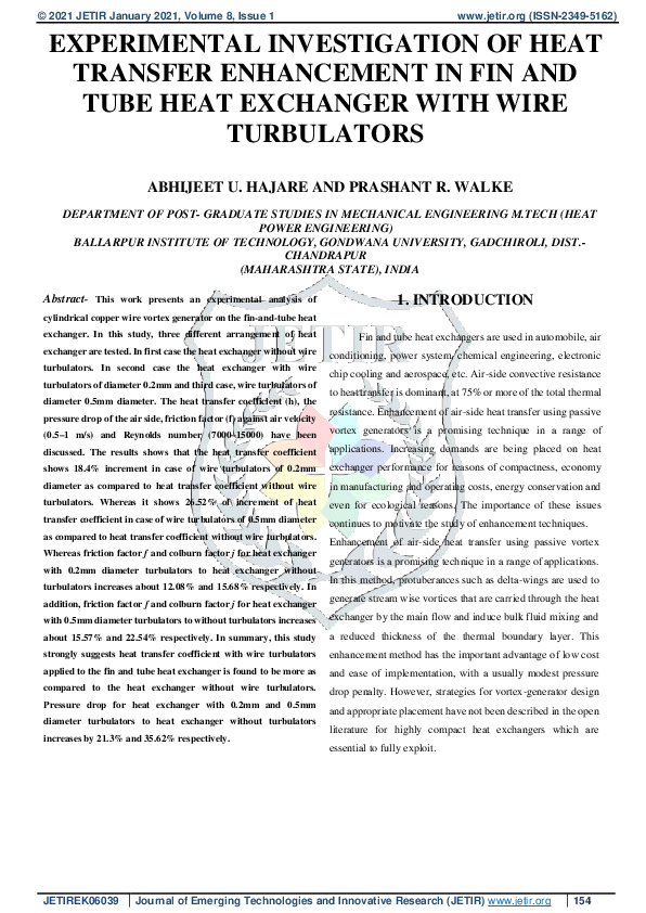 (PDF) Experimental Investigation of Heat Transfer Enhancement in Fin ...