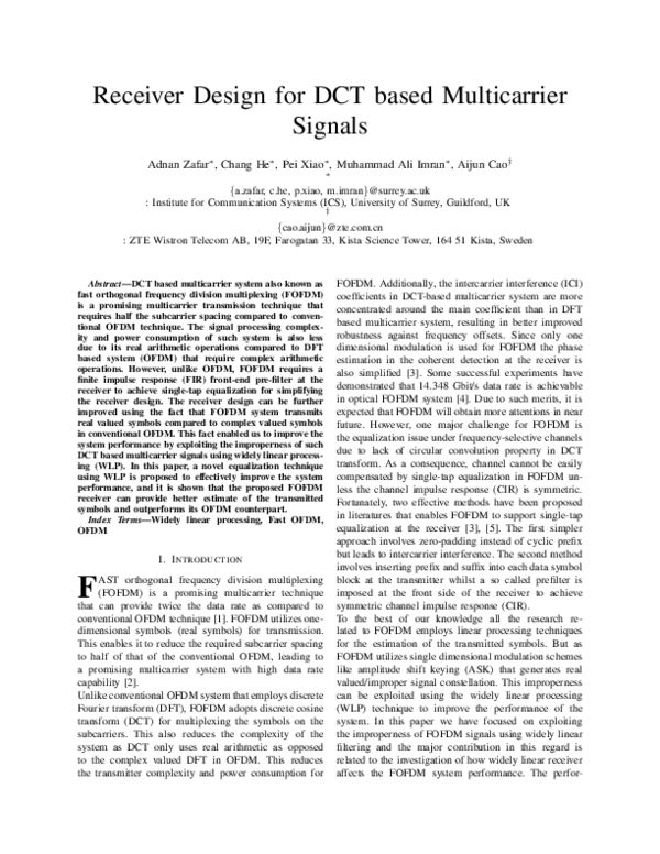 (PDF) Receiver Design for DCT Based Multicarrier Signals