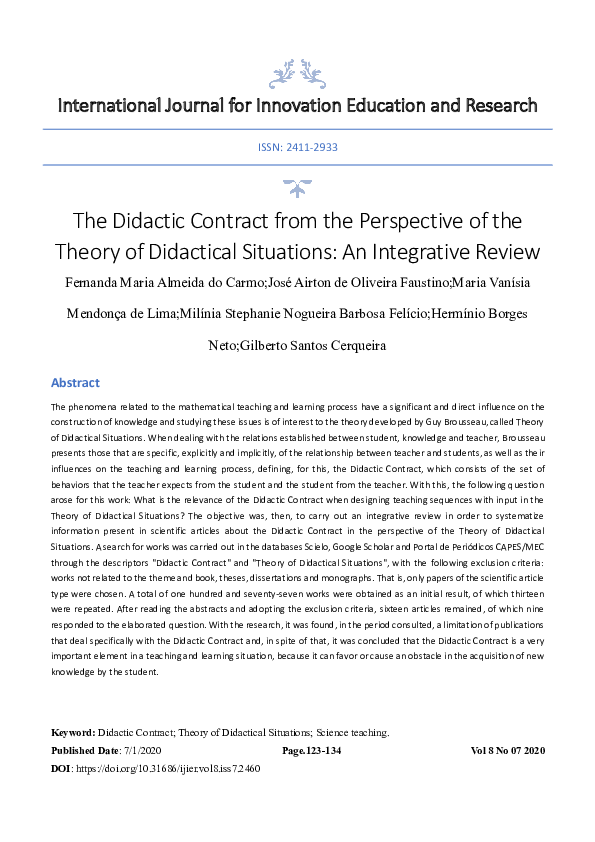 (PDF) Didactic Contract from the Perspective of the Theory of ...
