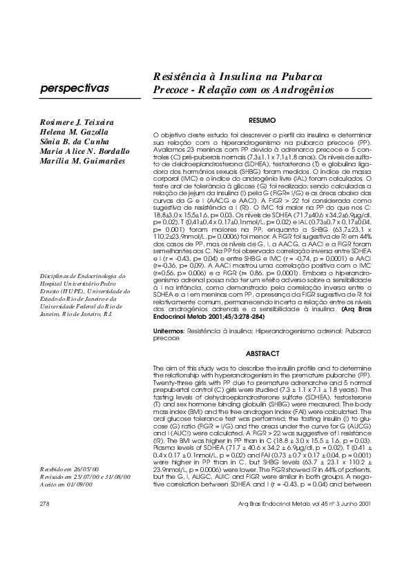 (PDF) Resistência à insulina na pubarca precoce - Relação com os ...