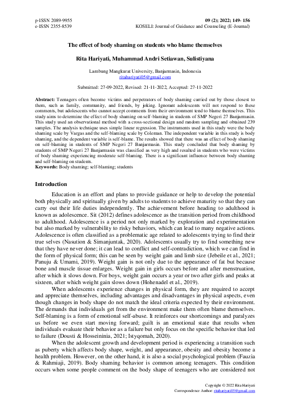 (PDF) The effect of body shaming on students who blame themselves