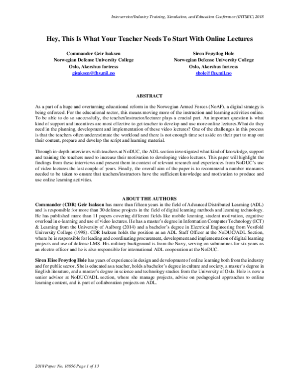 (PDF) Hey, This Is What Your Teacher Needs To Start With Online Lectures | Geir B Isaksen ...