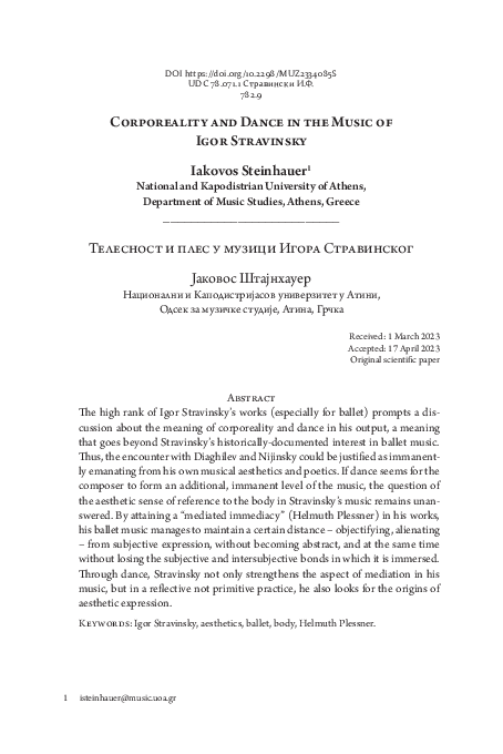 (PDF) Corporeality and dance in the music of Igor Stravinsky