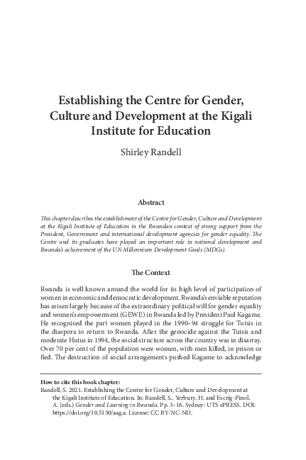 (PDF) Establishing the Centre for Gender, Culture and Development at ...