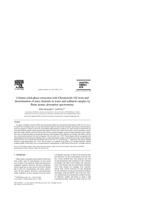 Pdf Column Solid Phase Extraction With Chromosorb 102 Resin And Determination Of Trace