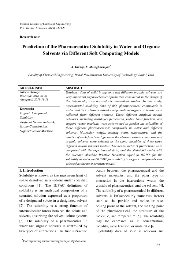 (PDF) Prediction of the pharmaceutical solubility in water and organic ...