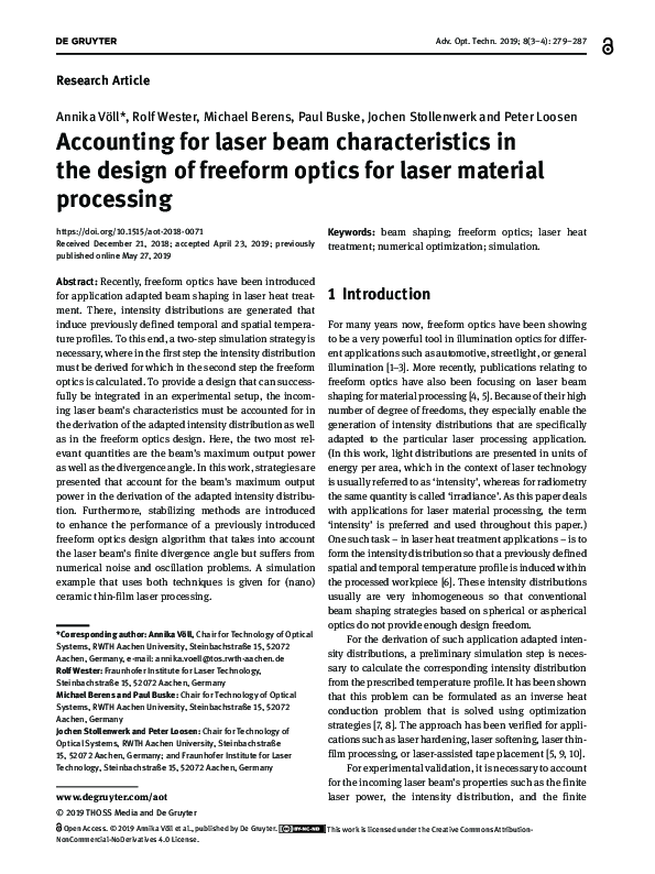 (PDF) Accounting for laser beam characteristics in the design of freeform optics for laser ...