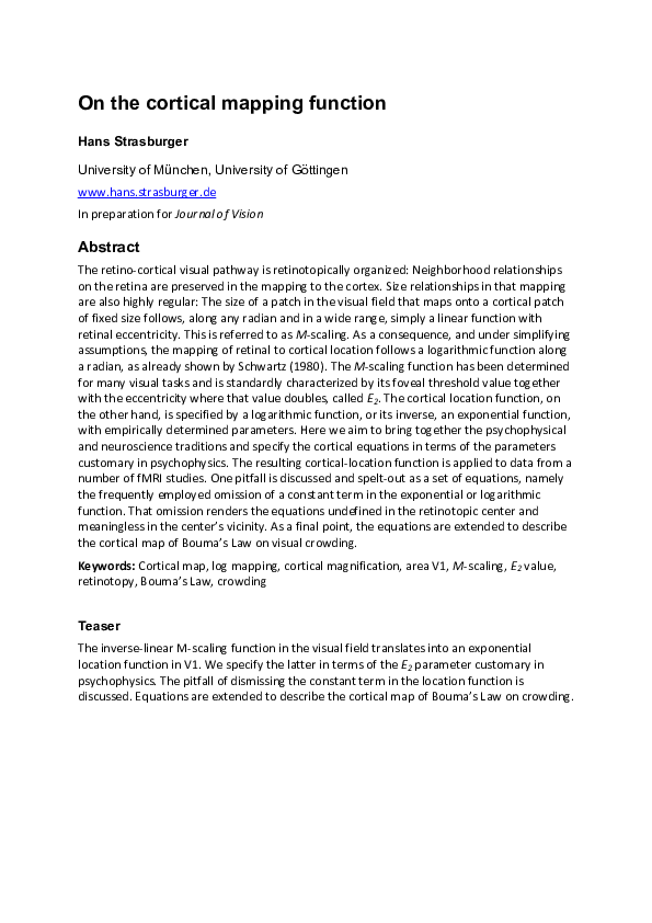 (PDF) On the cortical mapping function