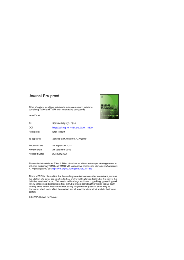 (PDF) Effect of cations on silicon anisotropic etching process in solutions containing TMAH and ...