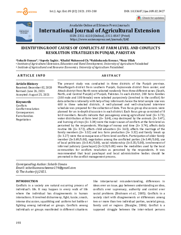 (PDF) Identifying root causes of conflicts at farm level and conflicts ...