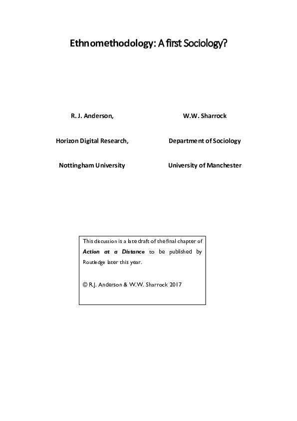 (PDF) Ethnomethodology: a First Sociology?