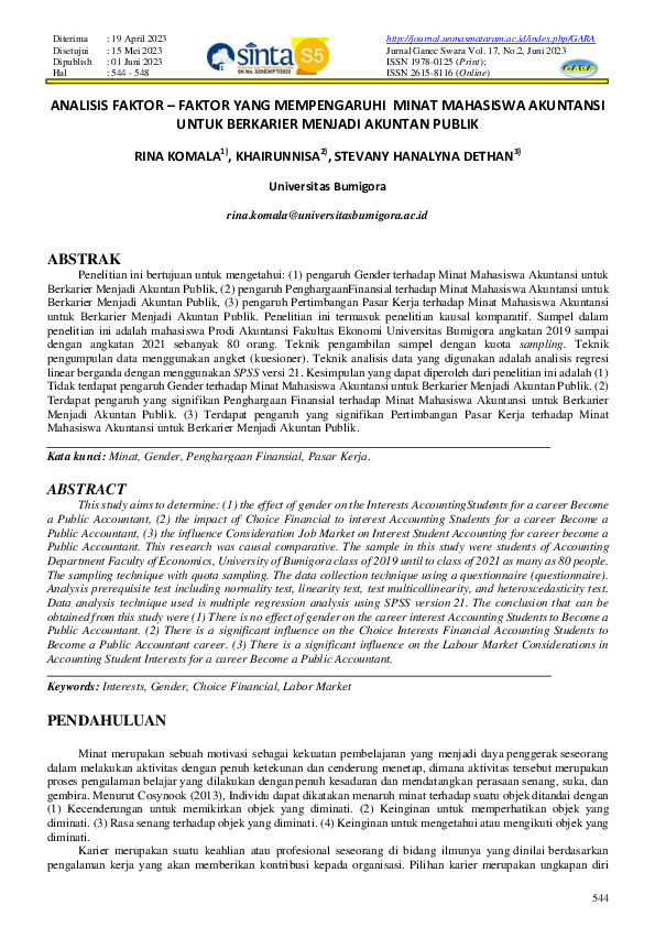 (PDF) Analisis Faktor – Faktor Yang Mempengaruhi Minat Mahasiswa Akuntansi Untuk Berkarier ...