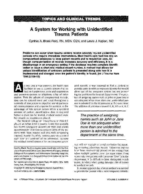 (PDF) A system for working with unidentified trauma patients