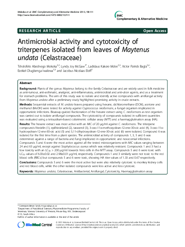 (PDF) Antimicrobial activity and cytotoxicity of triterpenes isolated from leaves of Maytenus ...