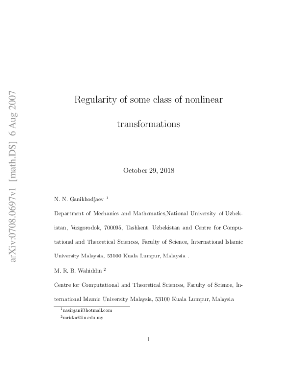 (PDF) Regularity of some class of nonlinear transformations