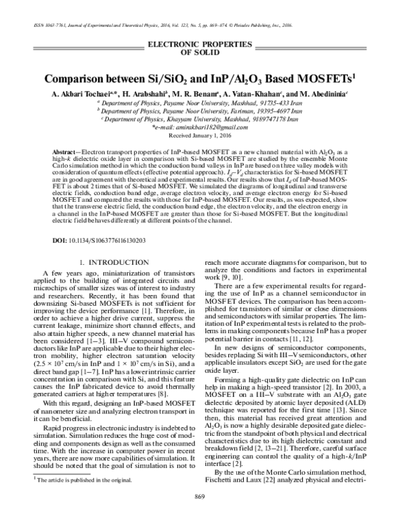 (PDF) Comparison between Si/SiO2 and InP/Al2O3 based MOSFETs