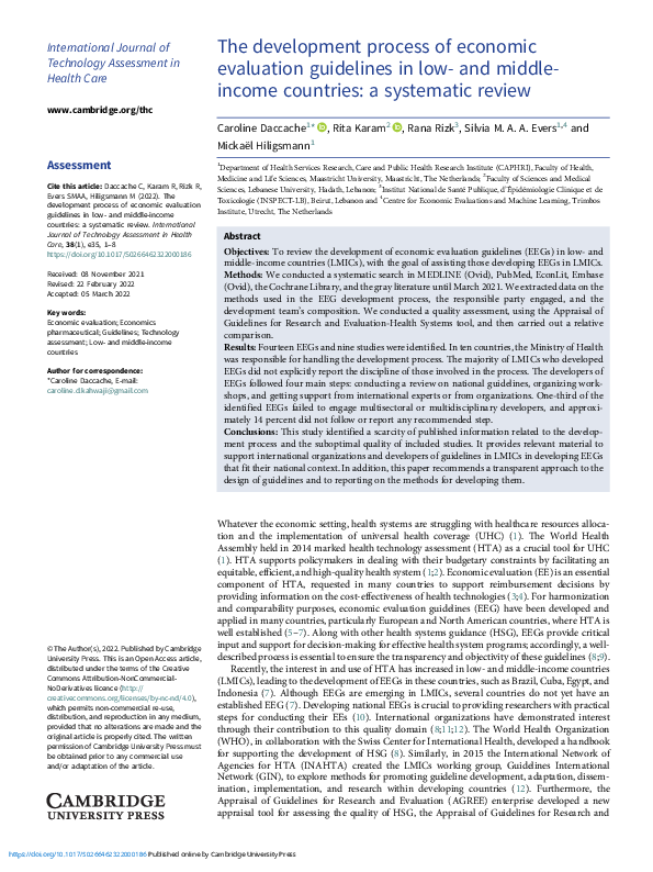 (PDF) The development process of economic evaluation guidelines in low ...