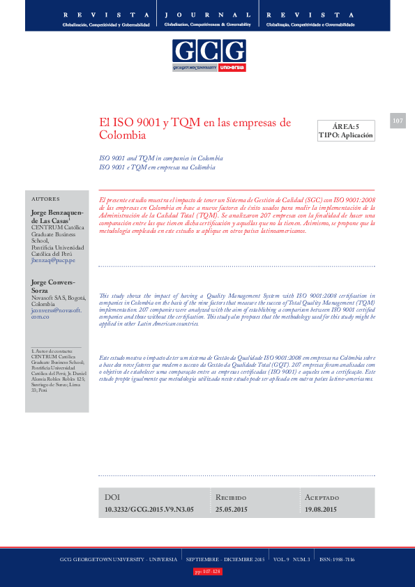 (PDF) El ISO 9001 y TQM en las empresas de Colombia