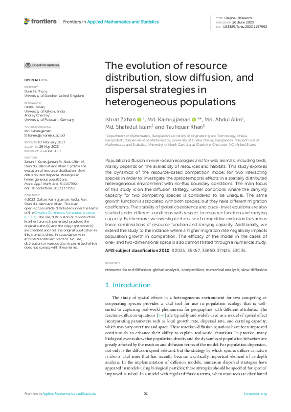 (PDF) The evolution of resource distribution, slow diffusion, and ...