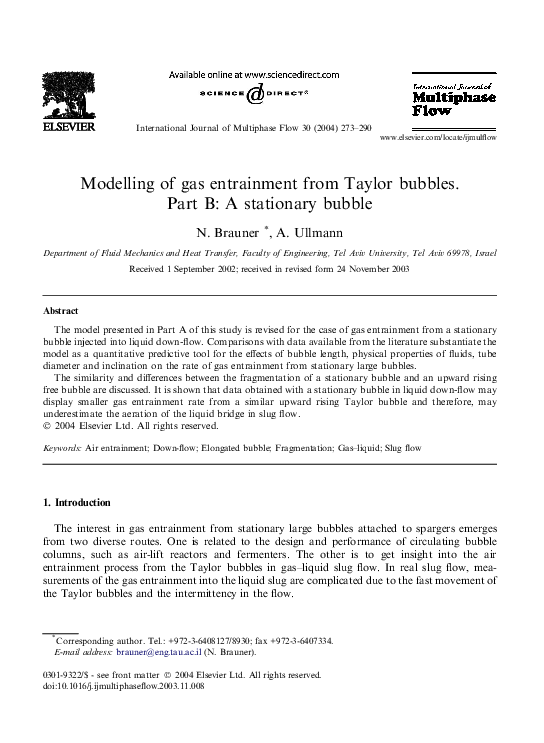 (PDF) Modelling of gas entrainment from Taylor bubbles. Part A: Slug flow