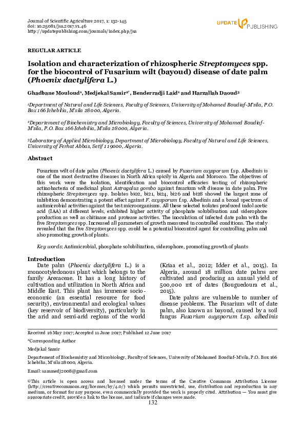 (PDF) Isolation and characterization of rhizospheric Streptomyces spp. for the biocontrol of ...