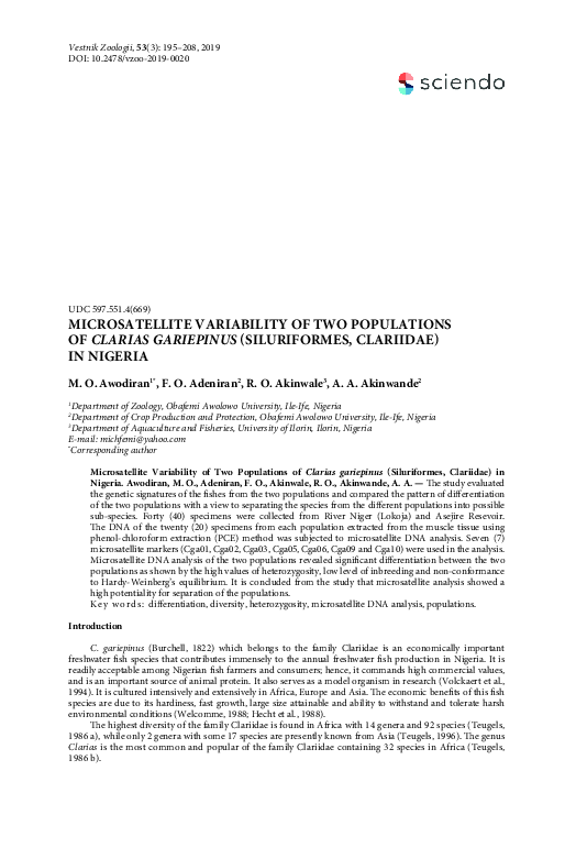 (PDF) Microsatellite Variability of Two Populations of Clarias ...
