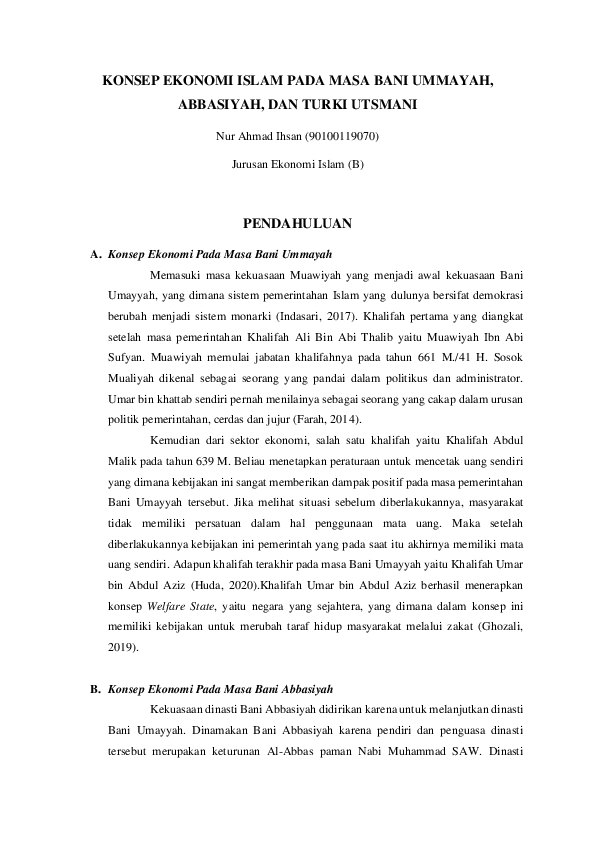 (PDF) Konsep Ekonomi Islam Pada Masa Bani Umayyah, Bani Abbasiyah, dan Turki Utsmani