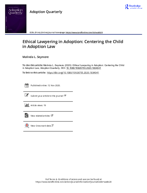 (PDF) Ethical Lawyering in Adoption: Centering the Child in Adoption Law