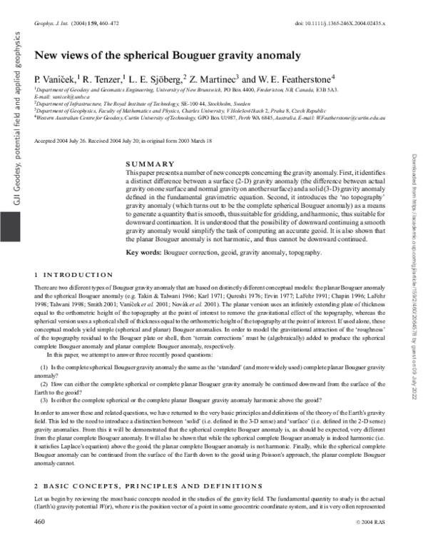 (PDF) New views of the spherical Bouguer gravity anomaly