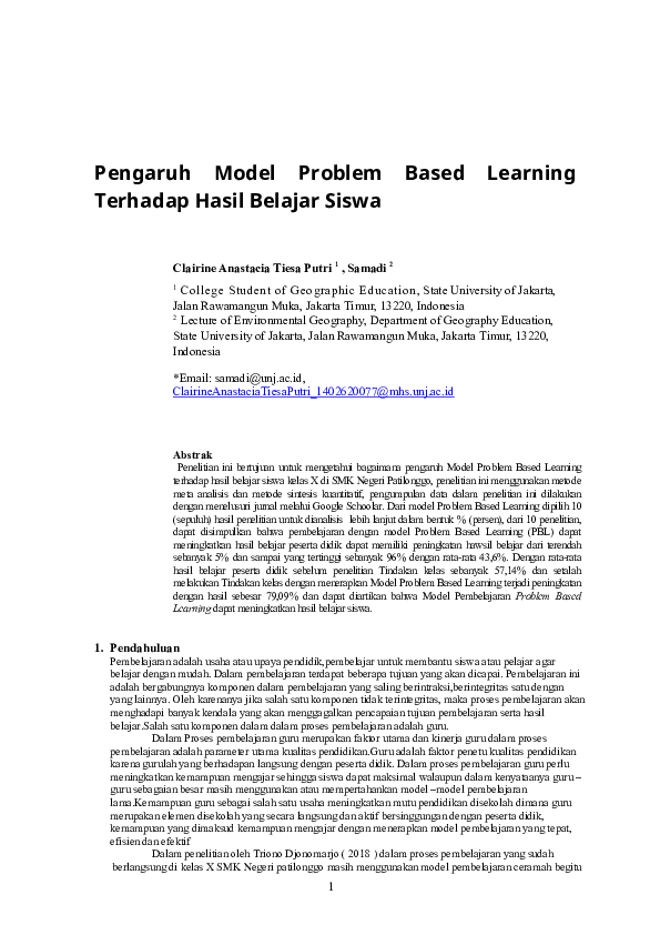 (DOC) Pengaruh Model Problem Based Learning Terhadap Hasil Belajar Siswa