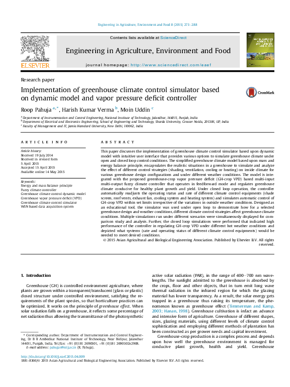 (PDF) Implementation of greenhouse climate control simulator based on ...