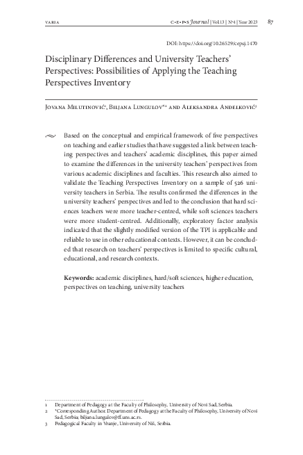 (PDF) Disciplinary Differences and University Teachers’ Perspectives ...