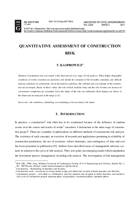 (PDF) Quantitative Assessment of Construction Risk