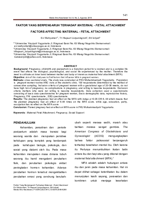 (PDF) Faktor Yang Berpengaruh Terhadap Maternal - Fetal Attachment