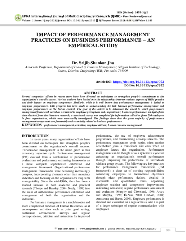 (PDF) Impact of Performance Management Practices on Business ...