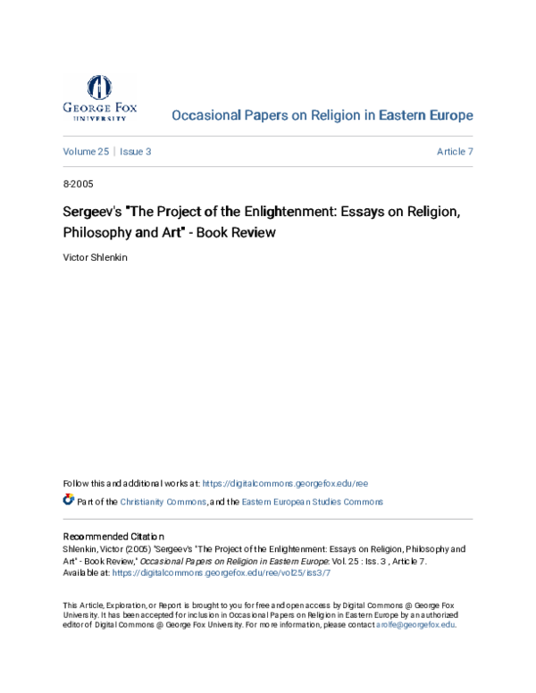 (PDF) Sergeev's "The Project of the Enlightenment: Essays on Religion ...