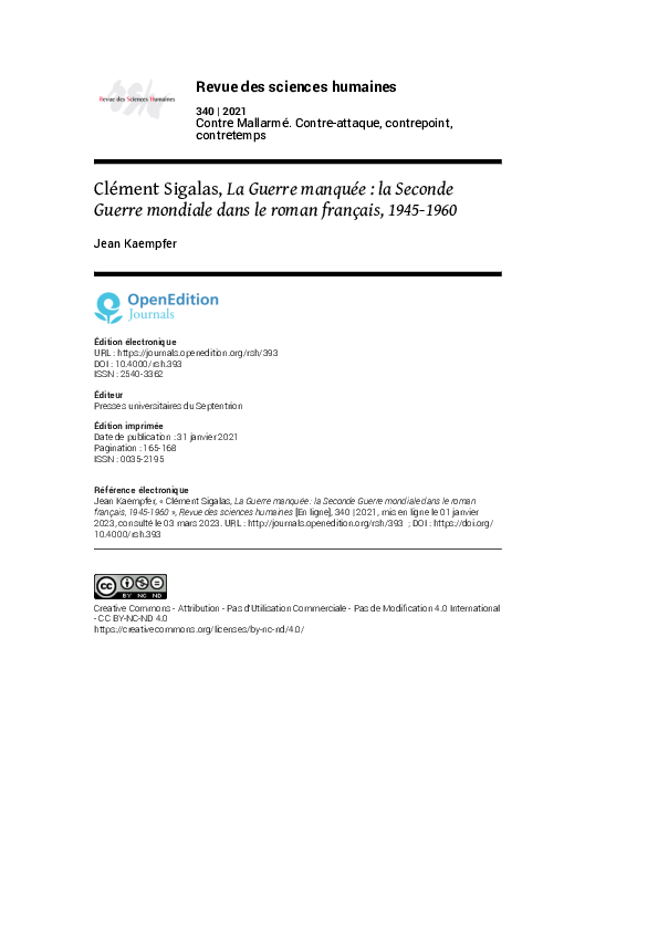 (PDF) Clément Sigalas, La Guerre manquée : la Seconde Guerre mondiale ...