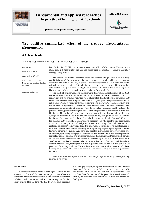 (PDF) The positive summarized effect of the creative life-orientation ...